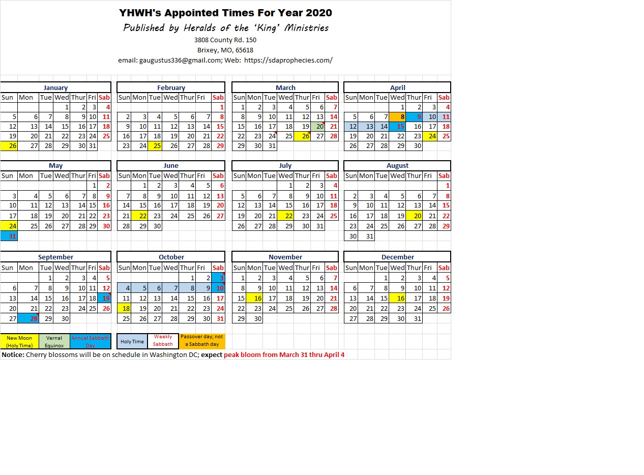 God’s Appointed Times, Worship Calendar 2020 – The Adventist's ...